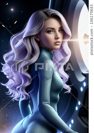 Beautiful woman astronaut in modern spacesuit - Stock Illustration ...