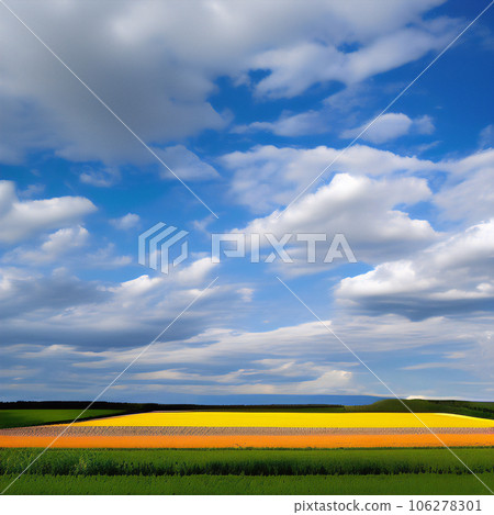 Wide Plain Patchwork Hill 《AI Generated Image》 - Stock Illustration ...