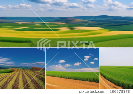 Wide Plain Patchwork Hill 《AI Generated Image》 - Stock Illustration ...