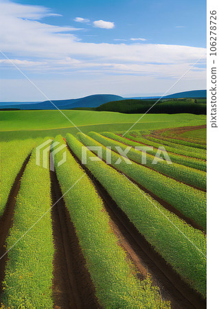 Wide Plain Patchwork Hill 《AI Generated Image》 - Stock Illustration ...