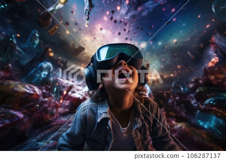 A boy wearing VR headset user, surreal world...-插圖素材 [106287137] - PIXTA圖庫