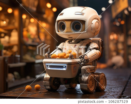 Cute robot courier is delivering an order,...-插圖素材 [106287529] - PIXTA圖庫