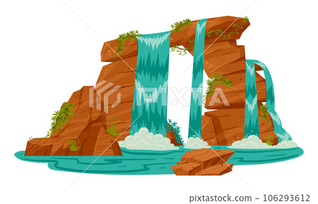 Waterfall scenery. Cartoon tropical streaming... - Stock Illustration ...