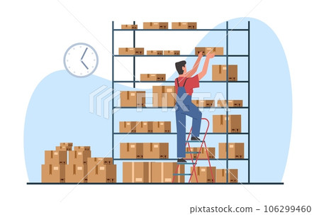 Warehouse or delivery employee arranges... - Stock Illustration ...