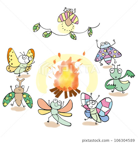 A feast of insects around a bonfire - Stock Illustration [106304589 ...