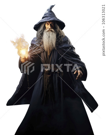 Grey haired bearded wizard, Generative AI - Stock Illustration ...