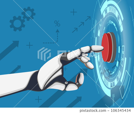 Robot presses the start button with a finger - Stock Illustration ...