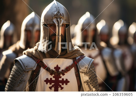 A group of Knights Templar in their distinctive... - Stock Illustration ...