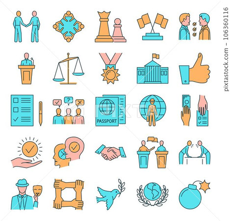 Diplomacy and diplomatic negotiations icon set - Stock Illustration ...