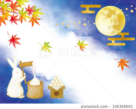 Rabbit mochi pounding and moon viewing... - Stock Illustration ...