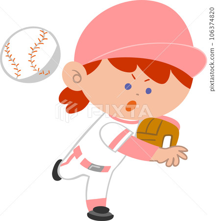 Girl playing baseball pitcher - Stock Illustration [106374820] - PIXTA