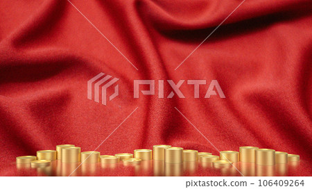 The Gold coins on red Background 3d rendering - Stock Illustration ...