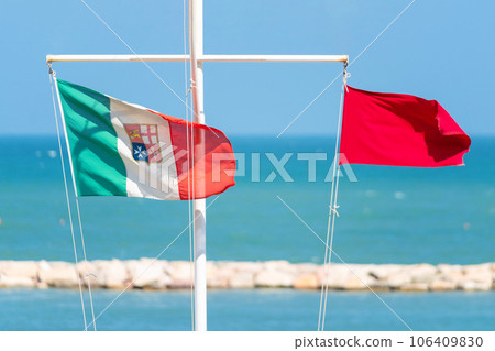 Italy flag isolated on sea background. Tricolor... - Stock Photo ...