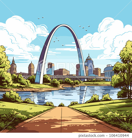 Gateway Arch. Gateway Arch hand-drawn comic... - Stock Illustration ...