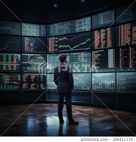 A businessman watching stock market data on... - Stock Illustration ...