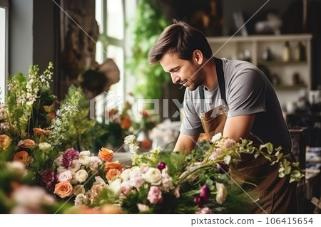 Male Florist in Flower Shop, Floral Design... - Stock Illustration ...