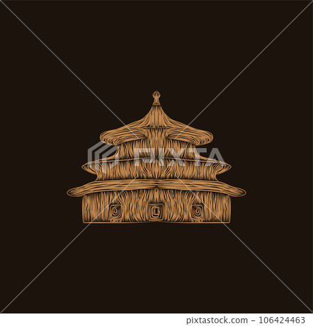 Pagoda Building artwork style illustration... - Stock Illustration ...