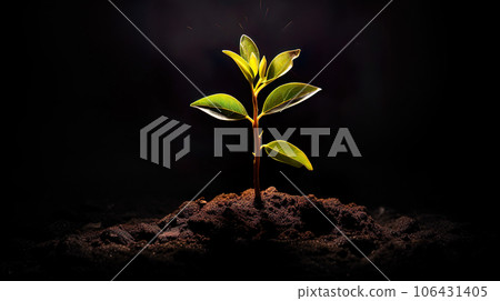 One sapling on a black background "AI generated... - Stock Illustration ...