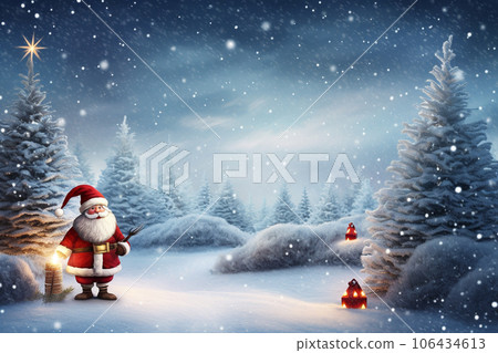Santa Claus and Christmas tree in winter... - Stock Illustration ...