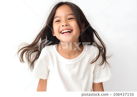 Smiling girl White background 4 AI-generated image - Stock Illustration ...
