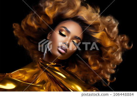 Fashion model in golden. Woman with golden makeup-插圖素材 [106448884 ...
