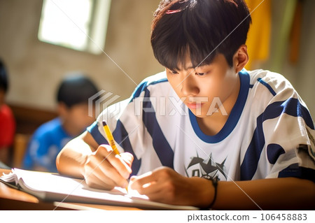 High school boy studying 2 AI generated image - Stock Illustration ...