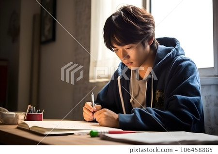 High school boy studying 4 AI generated image - Stock Illustration ...
