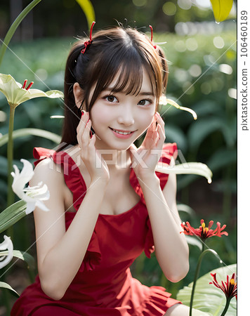 AI image: A smiling young woman looking at me... - Stock Illustration ...