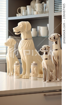 some dog figurines on a kitchen counter with... - Stock Illustration ...