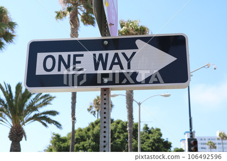 A road sign in Los Angeles that says ONE WAY - Stock Photo [106492596 ...