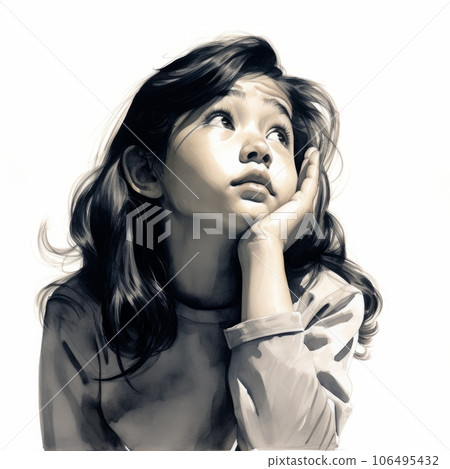 Asian girl in thinking and doubts realistic...-插圖素材 [106495432] - PIXTA圖庫