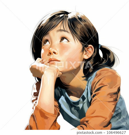 Asian girl in thinking and doubts realistic...-插圖素材 [106496627] - PIXTA圖庫