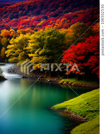 Lake autumn alien vintage realistic color - Stock Illustration ...