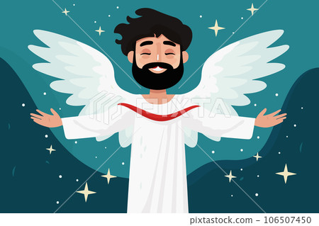Male bearded angel welcomes you with spread... - Stock Illustration ...