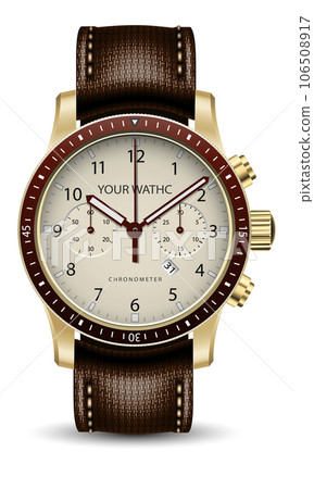 Realistic watch clock chronograph face gold... - Stock Illustration ...
