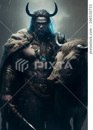 A man monster as a warrior with bull, fantasy...-插圖素材 [106530733] - PIXTA圖庫