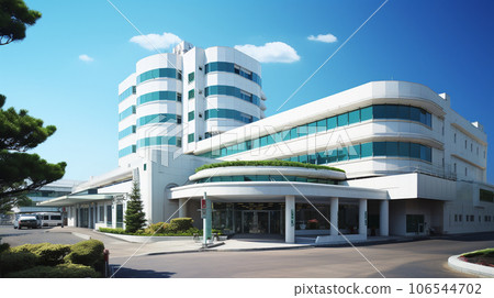 Blue sky and hospital exterior - Stock Illustration [106544702] - PIXTA