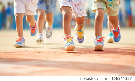 Children's feet running on the ground - Stock Illustration [106545337 ...