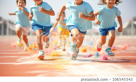 Children's feet running on the ground - Stock Illustration [106545343 ...
