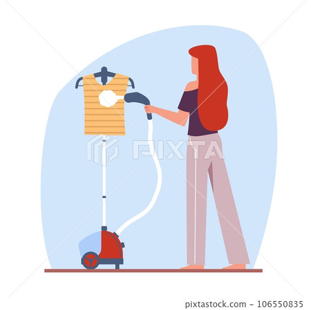 Concept of smoothing clothes, girl using... - Stock Illustration ...