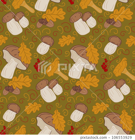 Flat hand drawn autumn mushroom seamless pattern - Stock Illustration ...