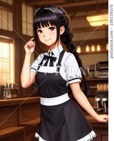 Cute girl working at a cafe - Stock Illustration [106556078] - PIXTA