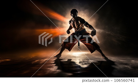 Athletic strong man on dark background. Martial... - Stock Illustration ...