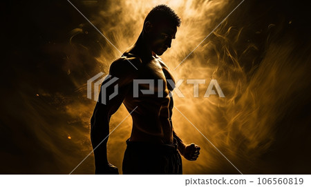 Athletic strong man on dark background. Martial... - Stock Illustration ...