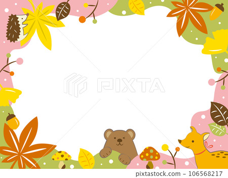 Autumn leaves and cute animal frame - Stock Illustration [106568217 ...