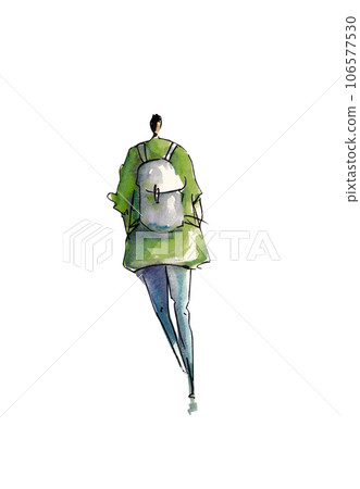 Man on the move. Watercolor sketch. Isolated...-插圖素材 [106577530] - PIXTA圖庫