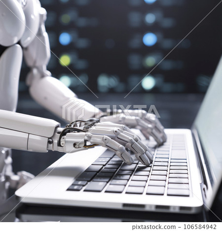 lifestyle photo robot typing on a computer... - Stock Illustration ...