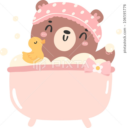 Cute baby shower bear girl in bath cartoon - Stock Illustration ...