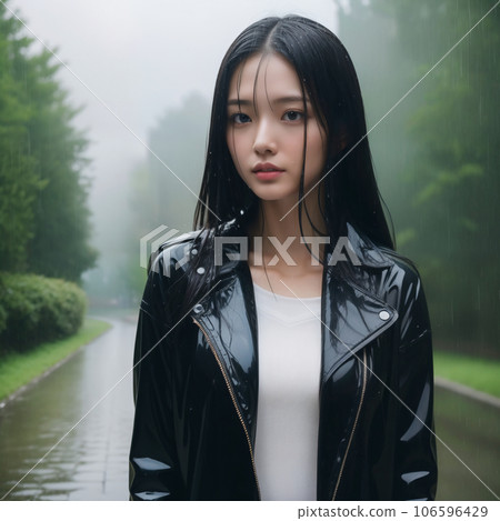woman getting wet in the rain - Stock Illustration [106596429] - PIXTA