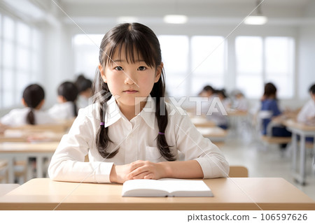 Elementary school girl in classroom AI... - Stock Illustration ...